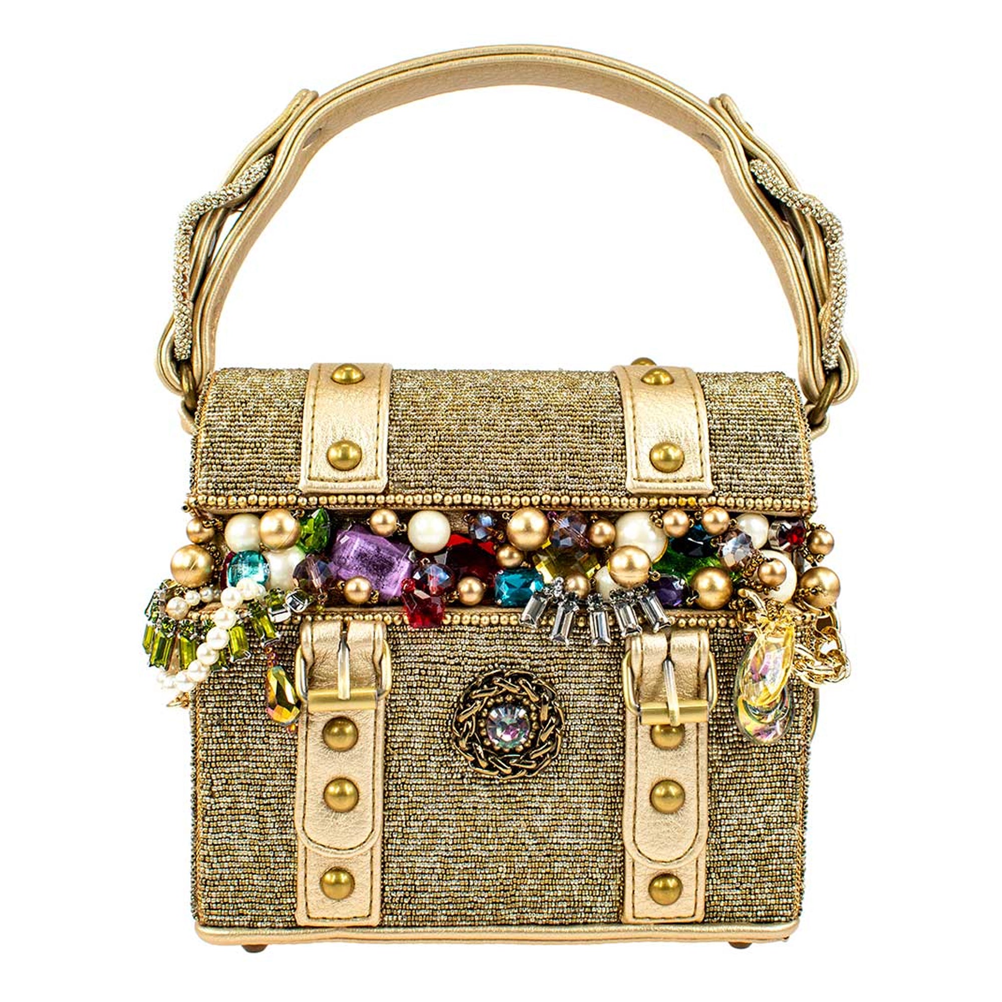Mary Frances Secret Treasure Chest Beaded Handbag Gold Gems Box Bag Pu ...