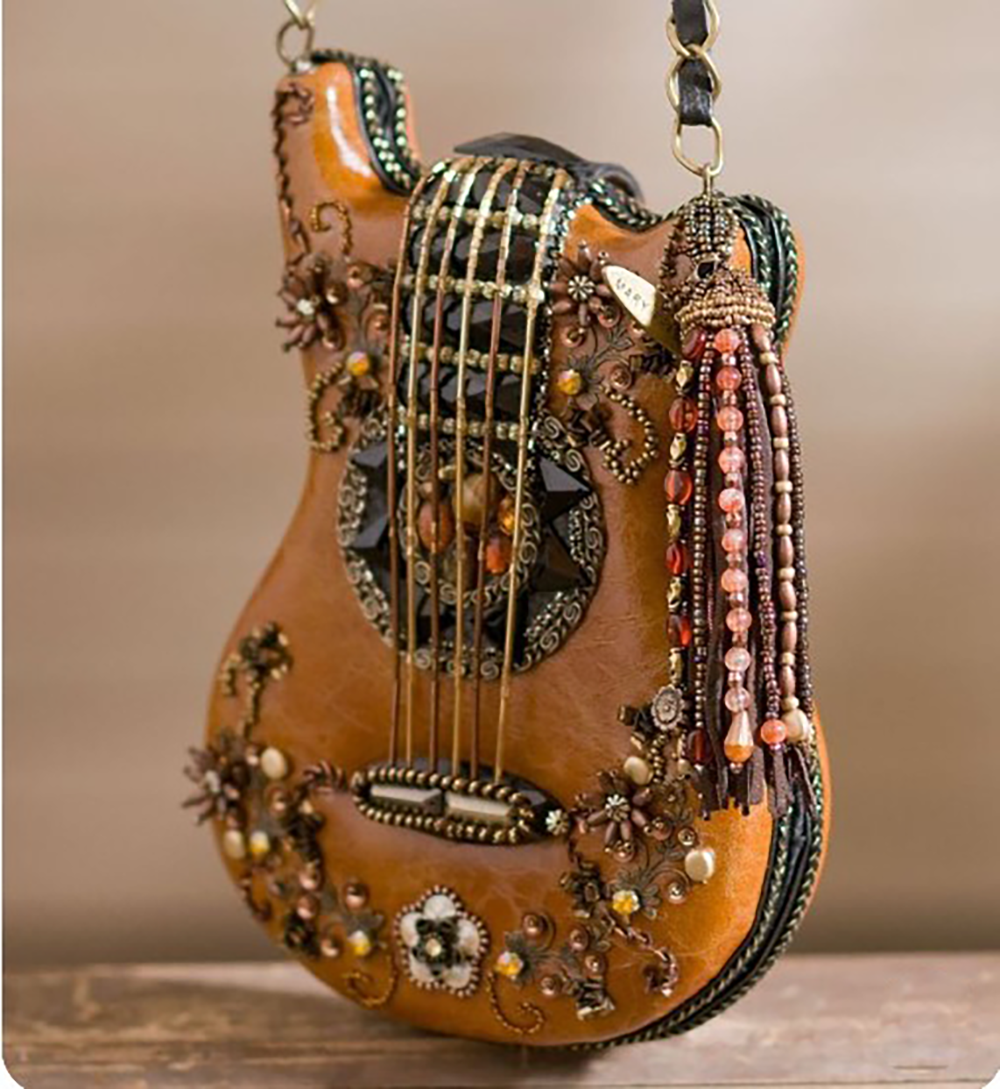 Mary Frances Special Hall Of Fame Bag Guitar Brown Beaded Handbag Musi ...