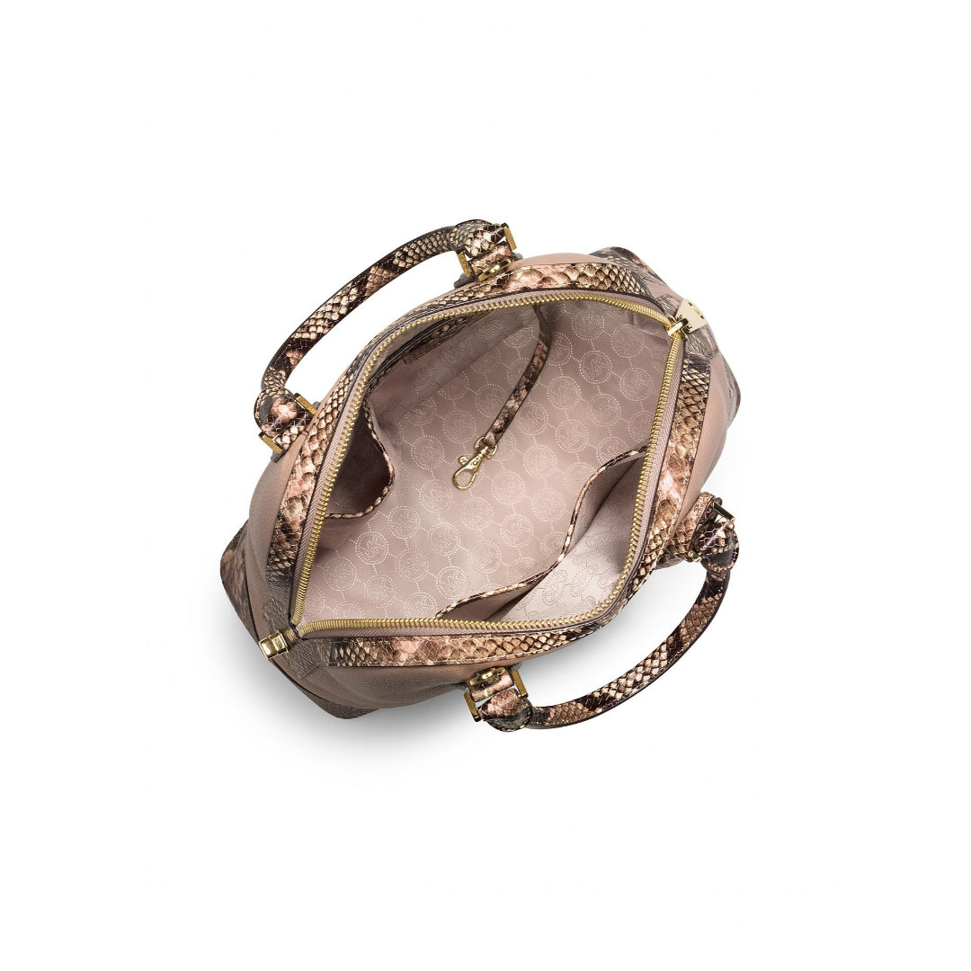 MICHAEL KORS Cynthia Medium Brown Python Embossed Leather Shoulder Bag ...