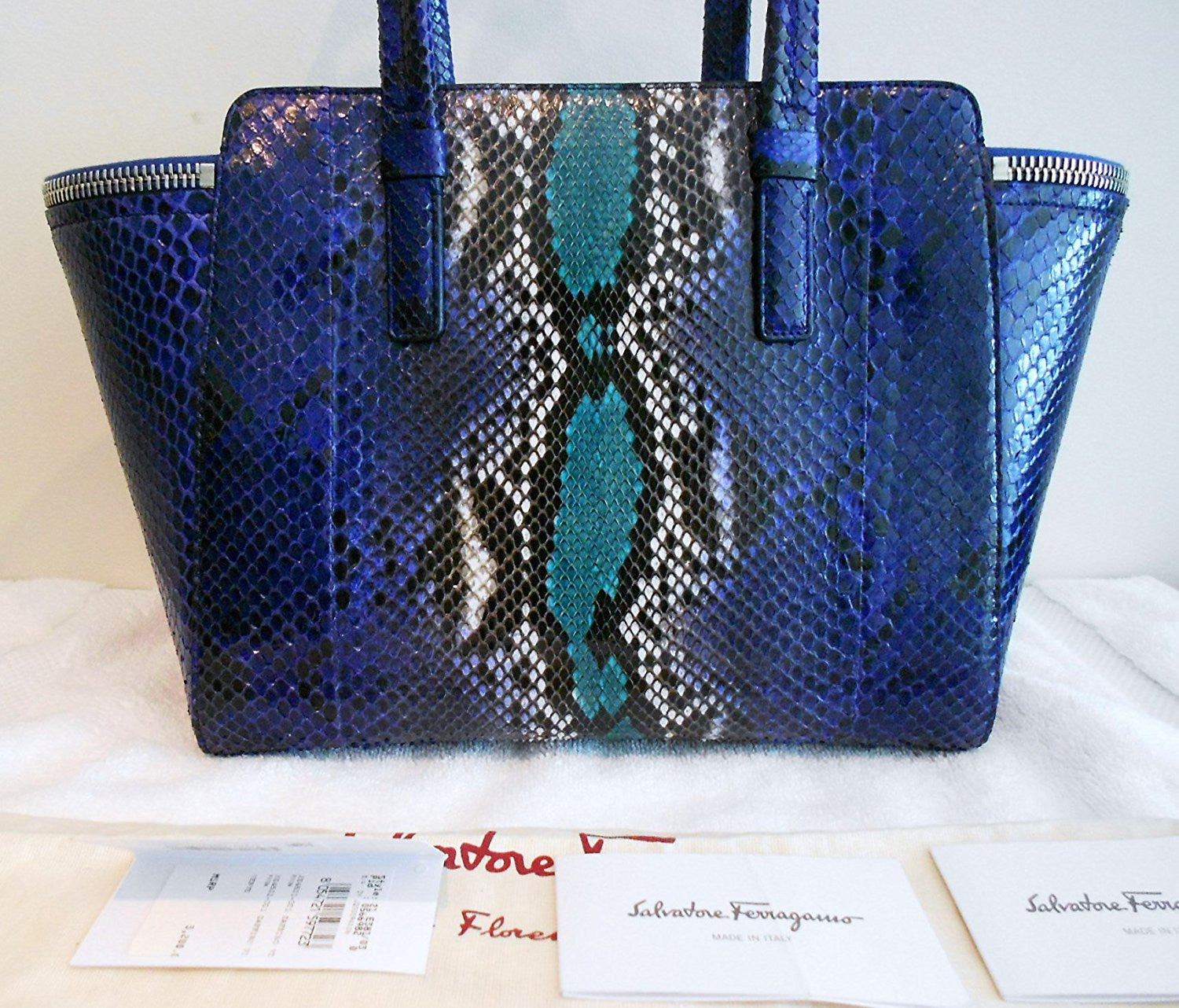 Salvatore Ferragamo Python Verve Tote Purple Silver Bag New– Bag Lady Shop