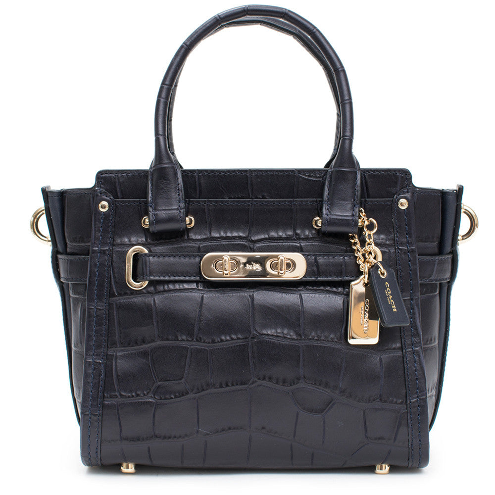 COACH Women's Embossed Croc Coach Swagger 20 LI/Navy Satchel– Bag Lady Shop
